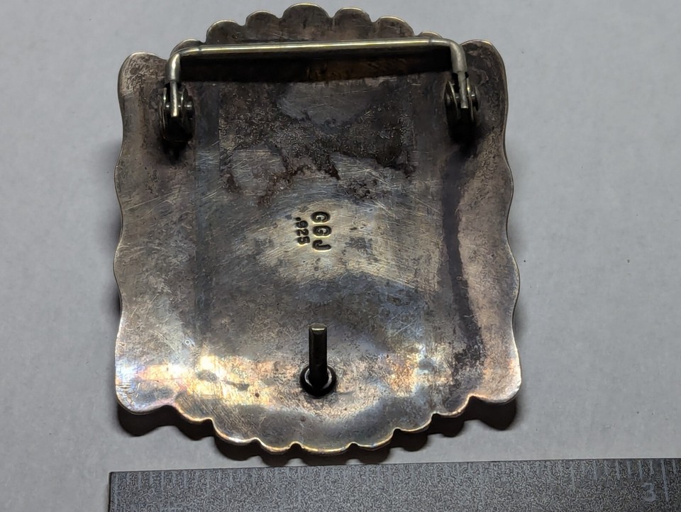 NAVAJO GARY JOHNSON .925 STERLING SILVER TURQUOISE WOLF BELT BUCKLE WAS ...