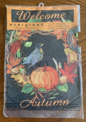 Evergreen Decorative Garden Flag *WELCOME AUTUMN (Robin & Pumpkin) New ...