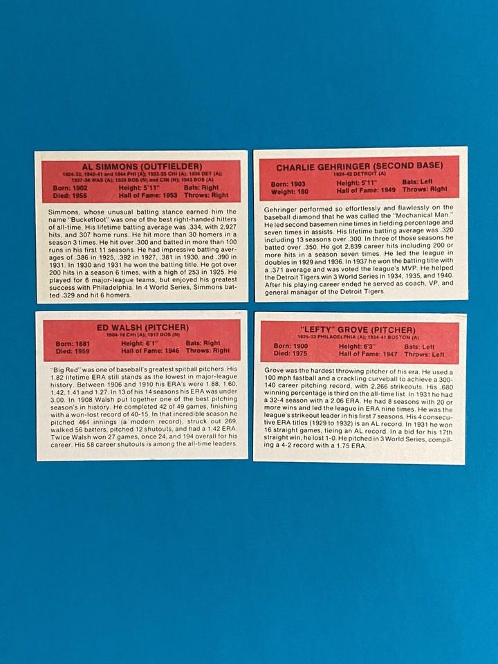 1987 Hygrade Baseball All Time Greats HOF Card Lot Walsh Grove Simmons Gehringer | eBay