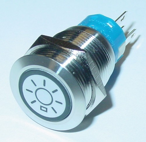 Taster Lichtsymbol 19mm, LED beleuchtet, Lichttaster, Edelstahl, 250V ...