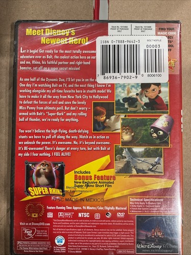 Walt Disney Bolt DVD 2010 John Travolta Miley Cyrus Brand New Sealed | eBay