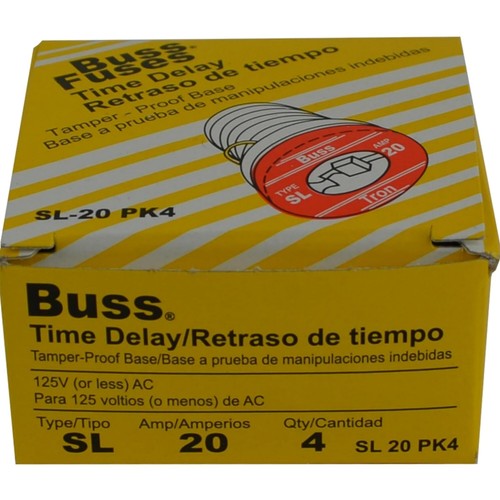 20 Amp Time Delay Loaded Link Rejection Base Plug Fuse, 125V Listed, 4 ...