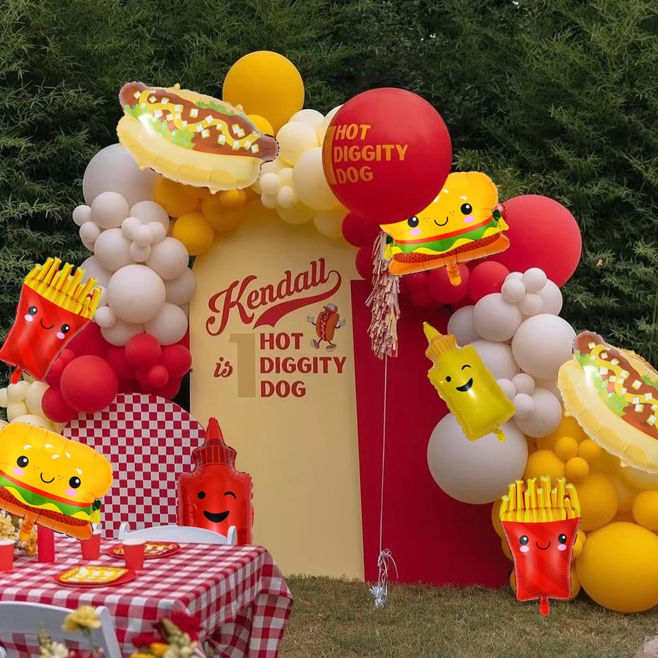 BBQ Party Balloons,5Pcs Food Themed Foil Balloons Hot Dog Hamburger ...