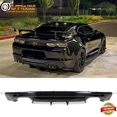 For 2016-2024 Camaro LT SS 4 Fin Gloss Black Rear Bumper Diffuser Quad ...