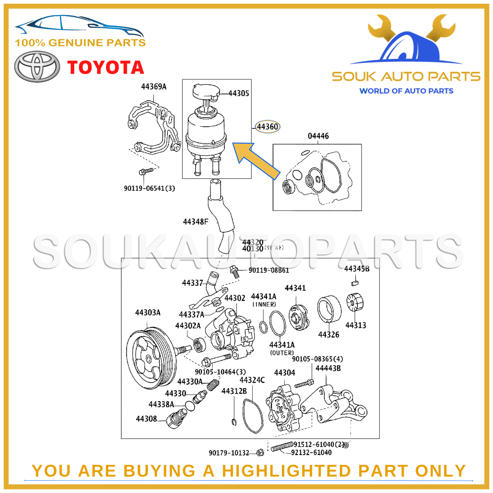 44360-22170 Genuine Toyota RESERVOIR ASSY, VANE PUMP OIL 4436022170 OEM ...
