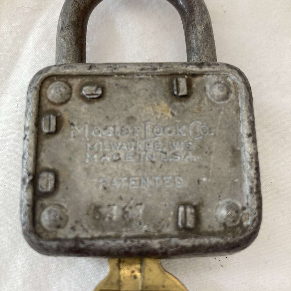 Vintage Master Lock Co. # 77 Padlock Embossed Lion Head Lock with Key ...