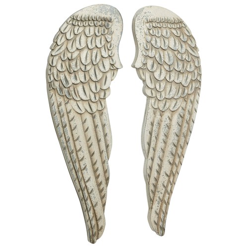 Large Distressed White Angel Wings Wood Wall Art Set Of 2 13" X 40.50 ...