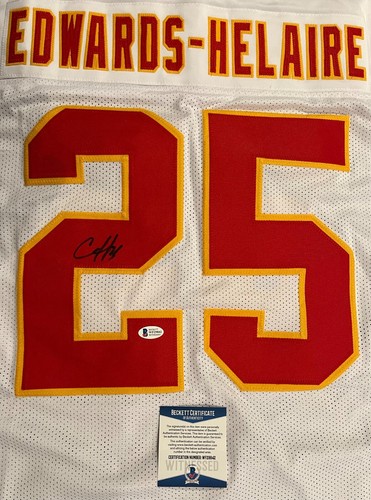 Clyde Edwards Helaire Chiefs Autograph/Signed White Jersey Beckett COA ...