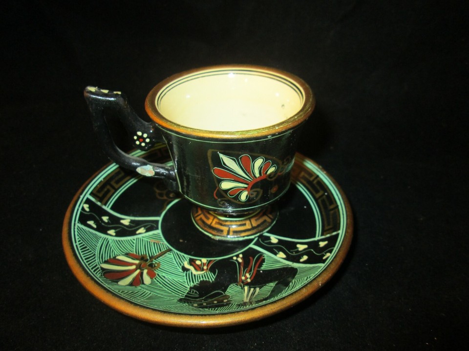 Greek Art Tea Cup Saucer Set Hand Made in Greece Black Lekythos Louvre ...