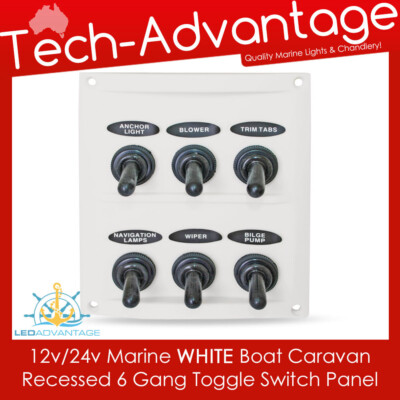 Marine/Boat/Caravan Modern WHITE 6 Gang Splashproof Switch Panel, 15amp ...