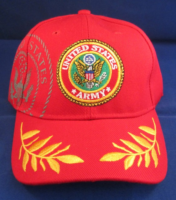 US Army Ball Cap With Gold Leaf And Embroidered Logo - Red | eBay
