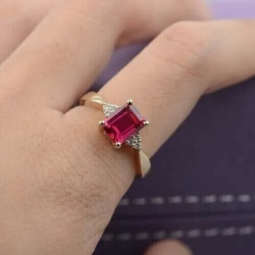 2ct Emerald Cut Lab-Created Ruby Women Engagement Ring 14k Yellow Gold Plated | eBay