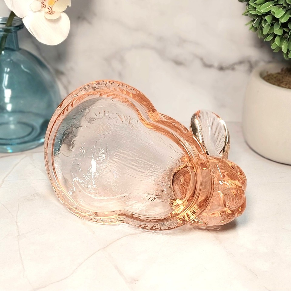 Pink Amber Depression Style Glass Bunny Rabbit Candy Dish, Vintage ...