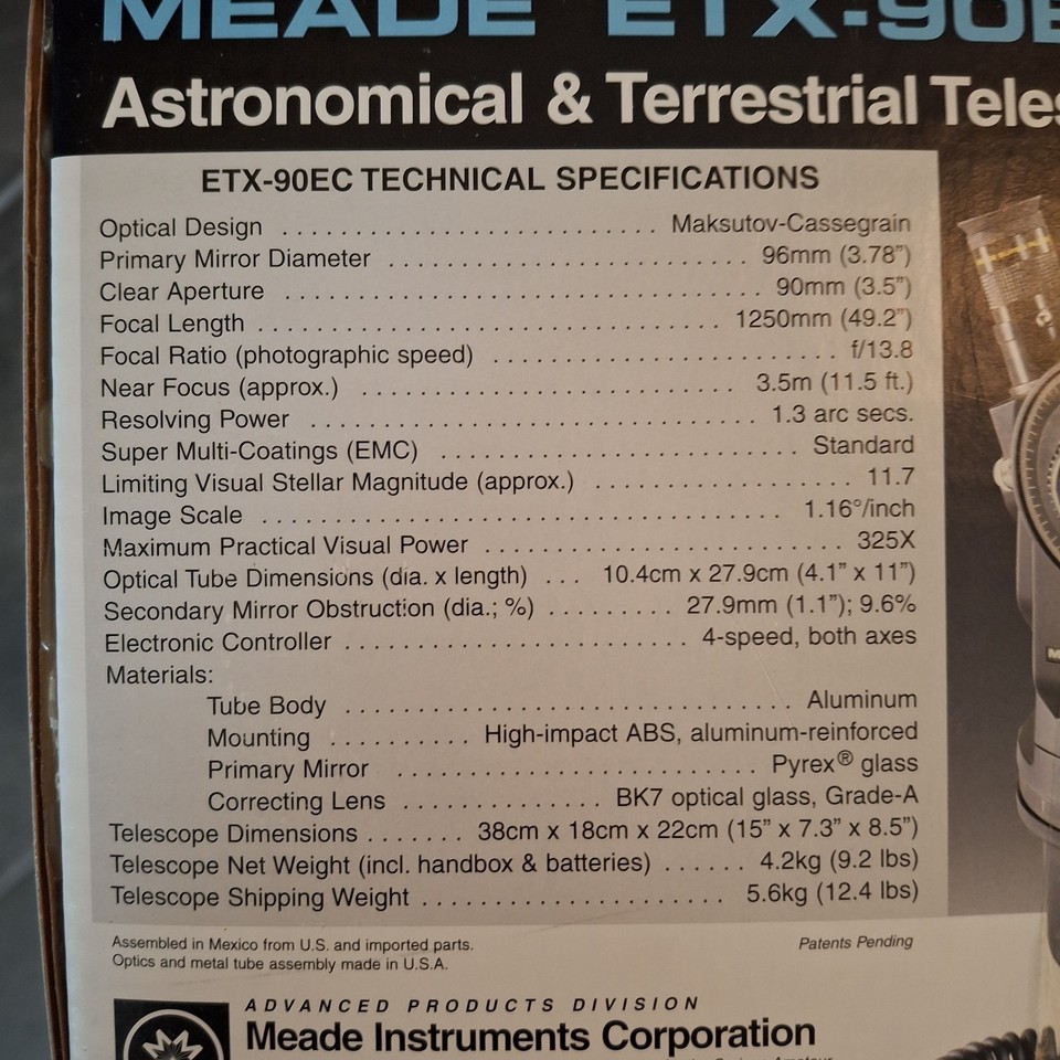 Meade EXT-90EC Telescope With #497 Autostar Controller and Deluxe Field ...