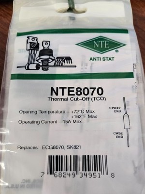 NTE Electronics NTE8070 THERMAL FUSE AXIAL LEAD 72 DEGREE C 15AMP NON-RESETTABLE | eBay