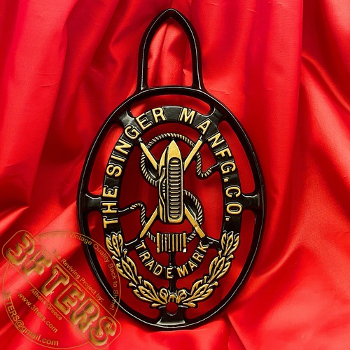 SINGER Ornamental Logo Badge Emblem Sewing Machine Treadle Table Cast ...