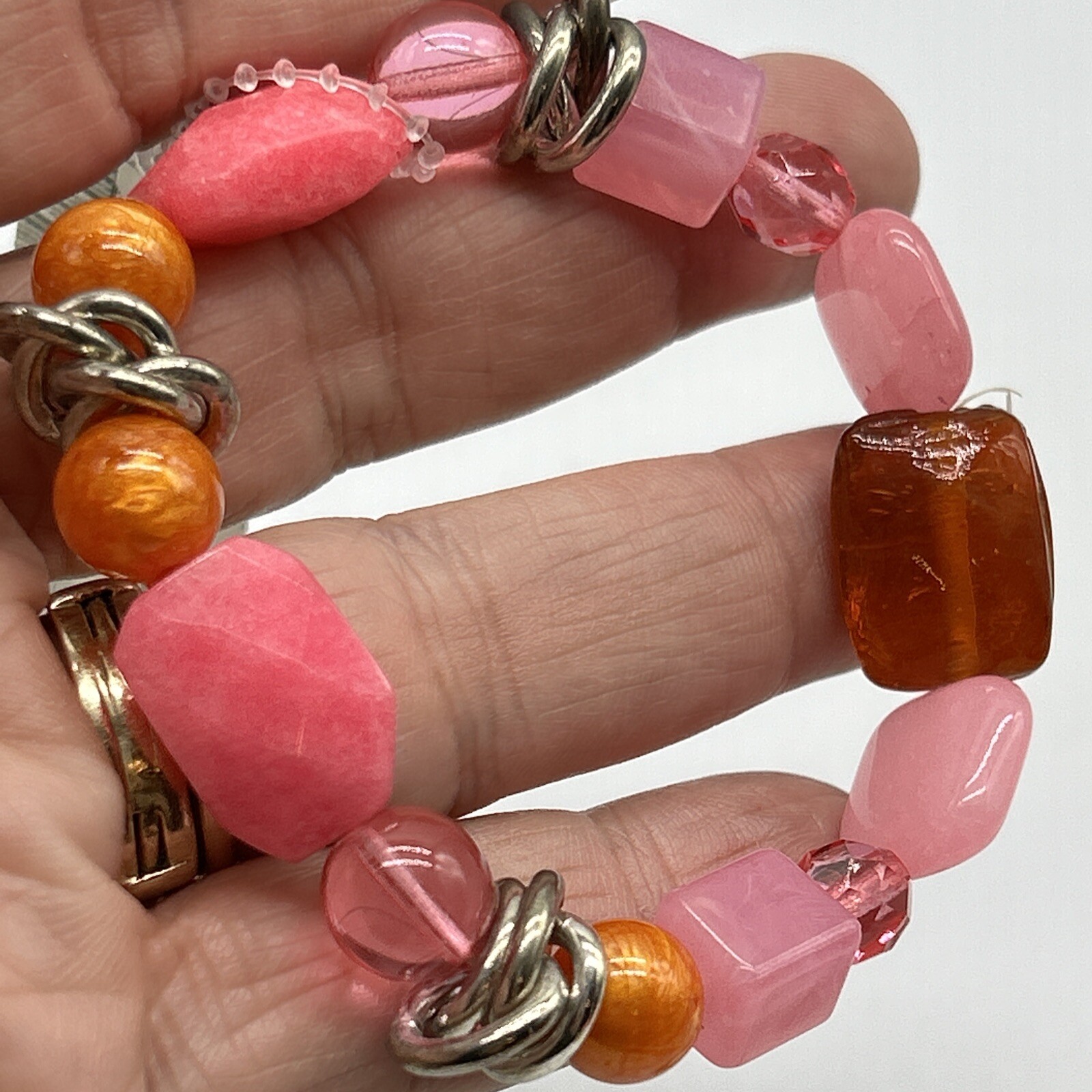 2 GLASS BEAD BRACELETS 1 STRETCH PINK 1 TOGGEL GREEN 7 3/4” NEW | eBay