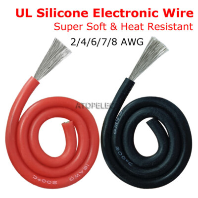 1M Heat Resistant 2-8AWG Flexible Silicone Wire Tinned Copper Soft RC ...