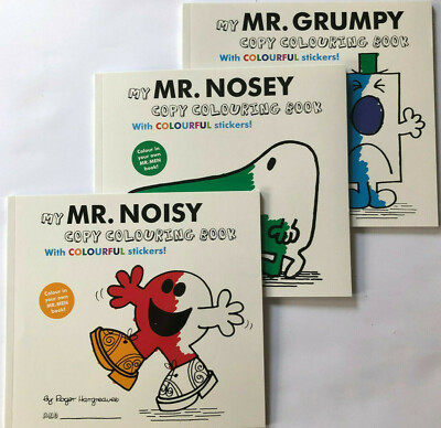 Mr Noisy/Mr Nosey/Mr Grumpy Copy Colouring Books and stickers 3 Books ...