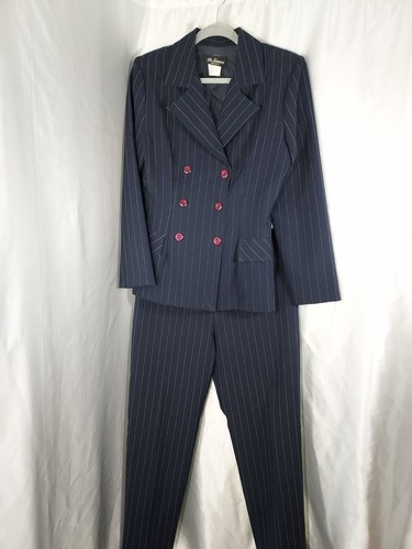 vintage women be smart 2 piece pant suit size 11/12 blue pin stripe | eBay