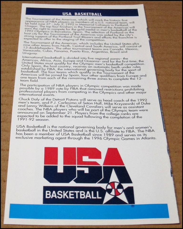 1991 Print Page 1992 Team USA Basketball Dream Team Summer Olympics ...