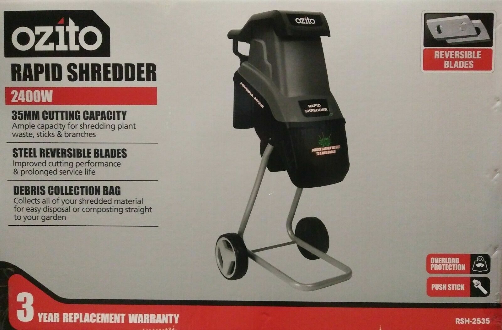 Ozito 2400W Electric Rapid Garden Shredder Mulcher Wood Chipper Machine ...