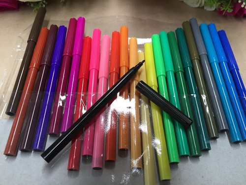24 Fine Point Coloured Colour Pens Marker Textas Non Toxic Craft ...