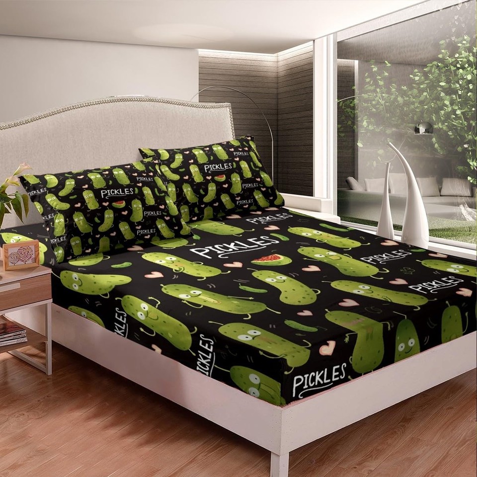 Pickle Fitted Kawaii Cucumber Bed Sheets Dill Pickle Twin Love Heart ...