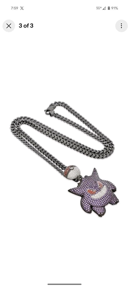 Pokemon X Ice King Gengar Necklace - MIAMI CUBAN CHAIN - 22 CM Chain ...