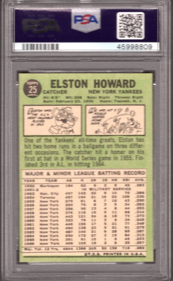 1967 TOPPS ELSTON HOWARD CARD #25 PSA 8 **NEW YORK YANKEES** | eBay