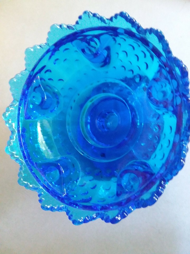 Fenton Glass Hobnail Cobalt Blue Footed candle holder Pat pending | eBay