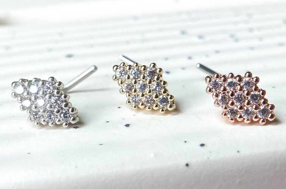 1pc CZ Paved Rhombus-Shaped L-Bend 20g Nose Ring Stud Screw 316L ...