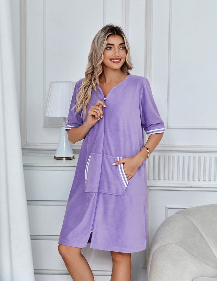 RH Housecoat Women Zipper Front Duster Robe 3/4 Lounger Dress ...