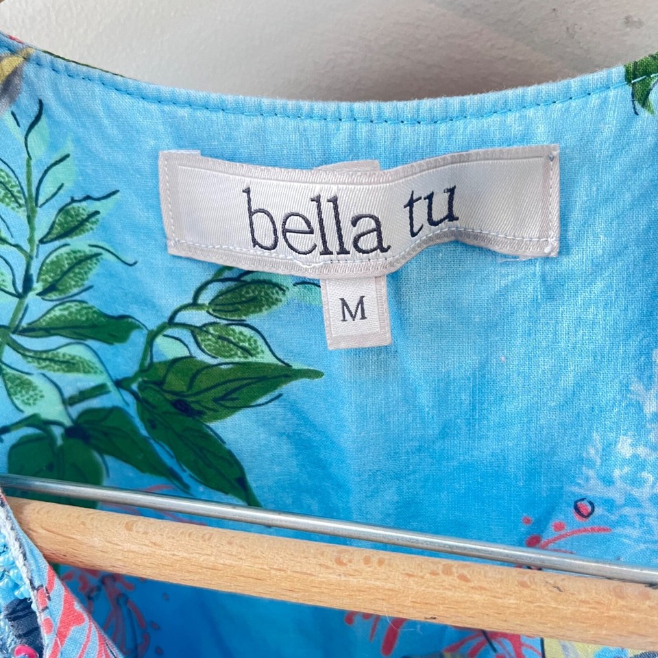 Bella Tu Embroidered Light Blue Floral Tunic Dress W/ Tassels & Bead ...