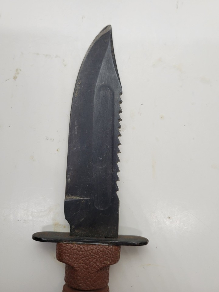 Vintage Survival Hunting Knife Sawback Blade With Sheath And Sharpening ...