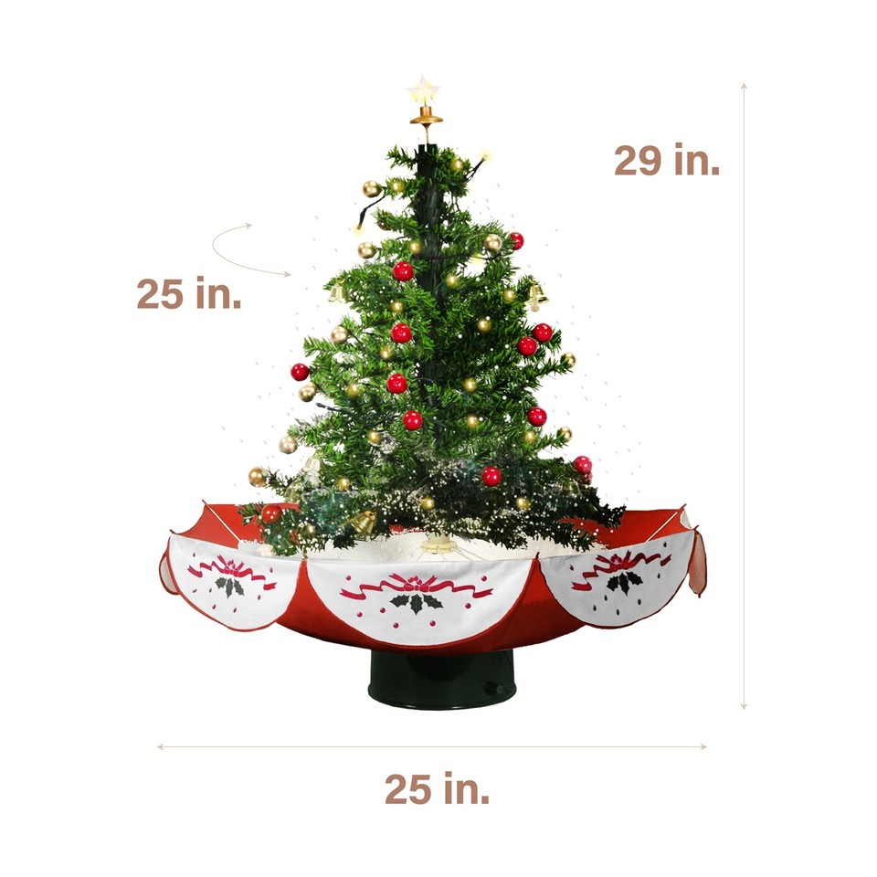 29-inch Musical Prelit Snowing Christmas Tree with Red Umbrella Base ...