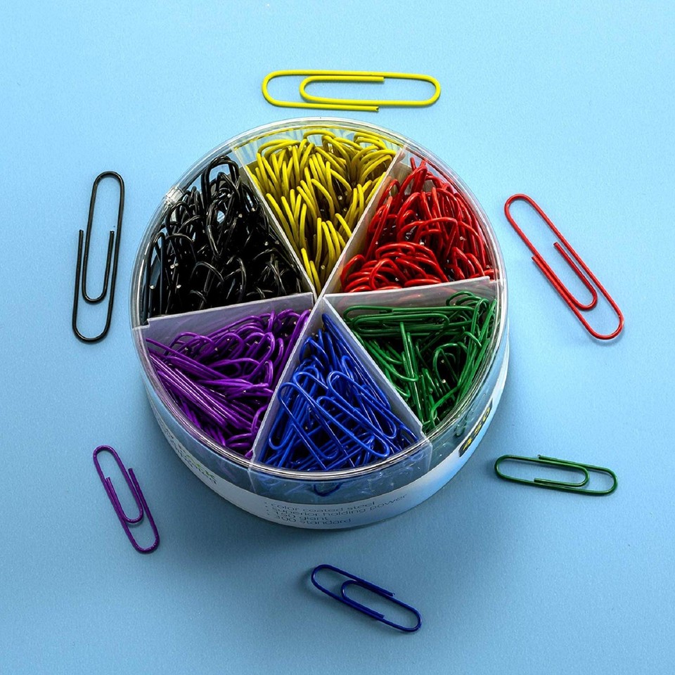 Officemate PVC Free Color Coated Paper Clips 450 Per Tub Office Paper ...