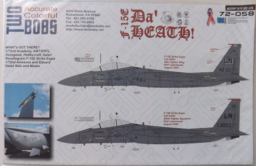 Two Bobs Decals 1/72 F-15E "DA' HEATH! Strike Eagles" #72-058 OOP/HTF ...