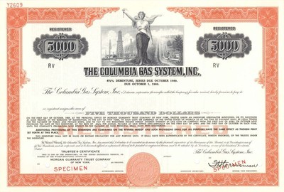 Columbia Gas System, Inc. - $5,000 Specimen Bond - Specimen Stocks ...