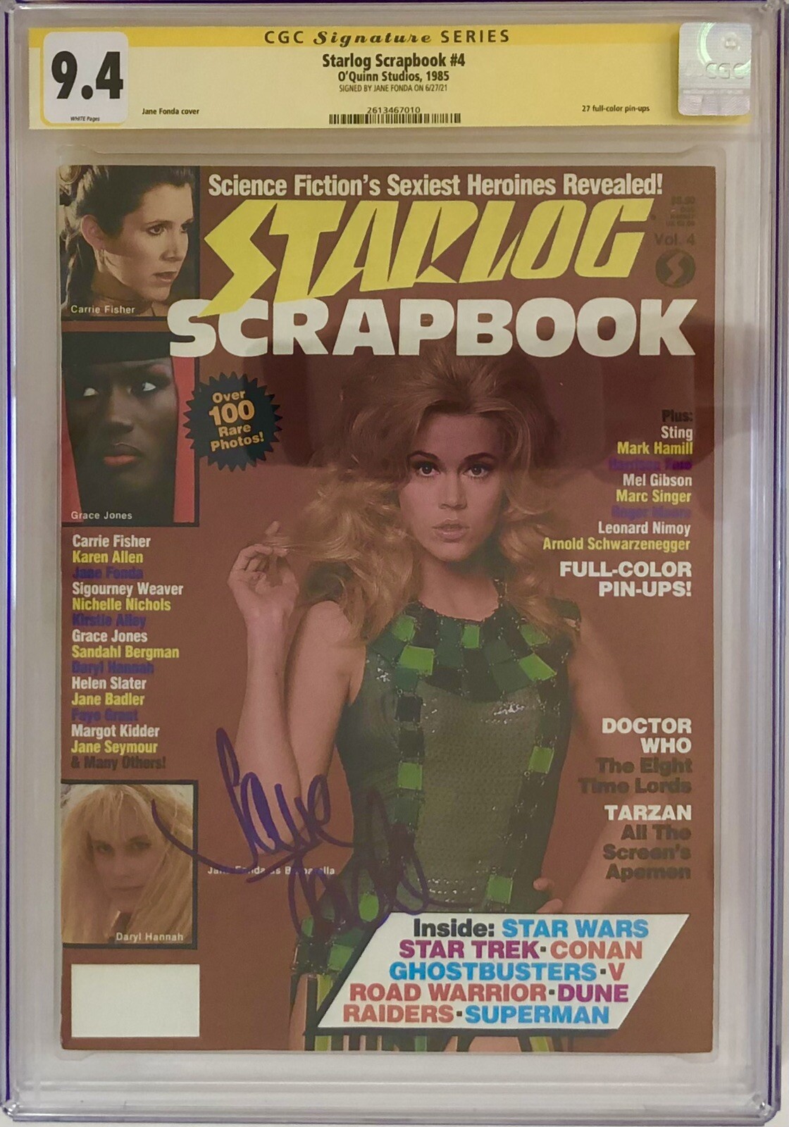CGC 9.4 SS Starlog Scrapbook #4 signed by Jane Fonda 1985 Barbarella ...