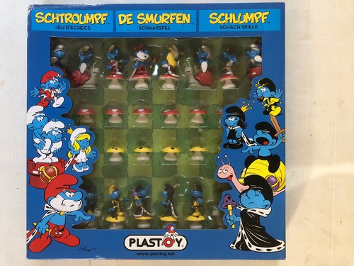 THE SMURFS vintage CHESS SET pvc toy figures 2009 Peyo PLASTOY Boxed ...