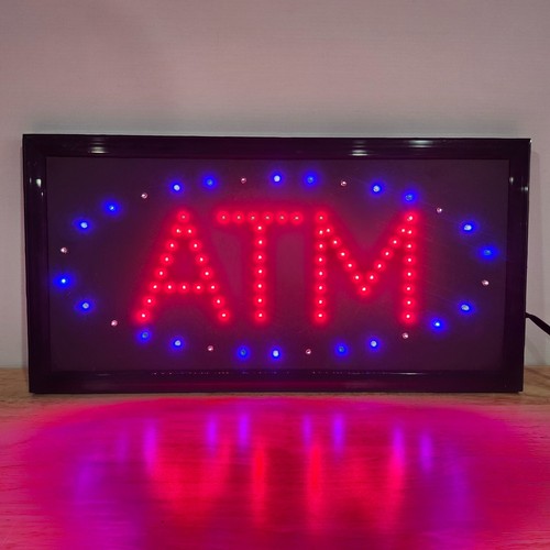 Animated Motion LED ATM Neon Sign Bright Restaurant Shop Store 19" x 10 ...