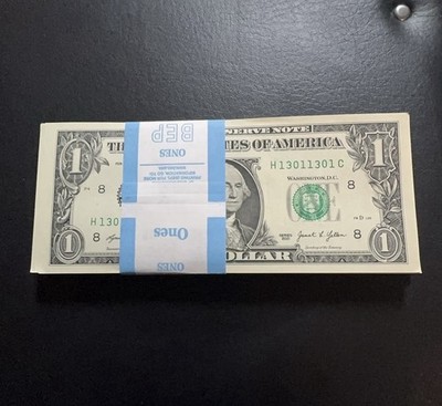 2021 $1 Bill BEP Strap 100 Notes – Repeater & Trinary Serial #13011301 ...