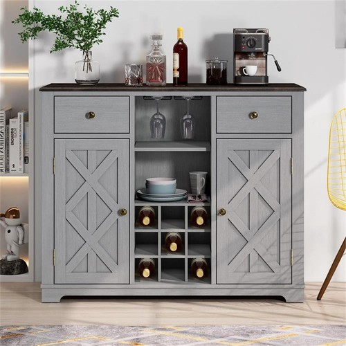 Pemberly Row 47 in. Gray Wood Bar Cabinet w/ Brushed Nickel Knobs | eBay