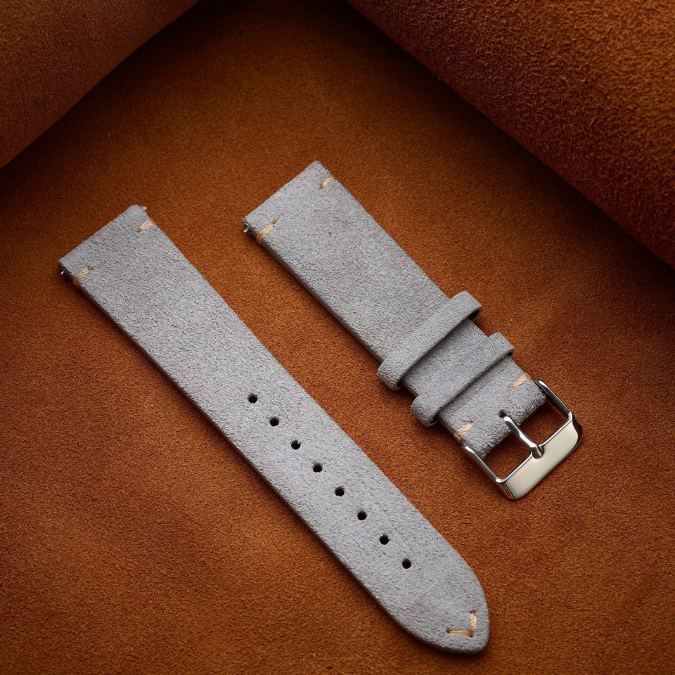 Nubuck Soft Tumbled Leather Watch Band Hand-stitched Strap 14/16/18/20 ...
