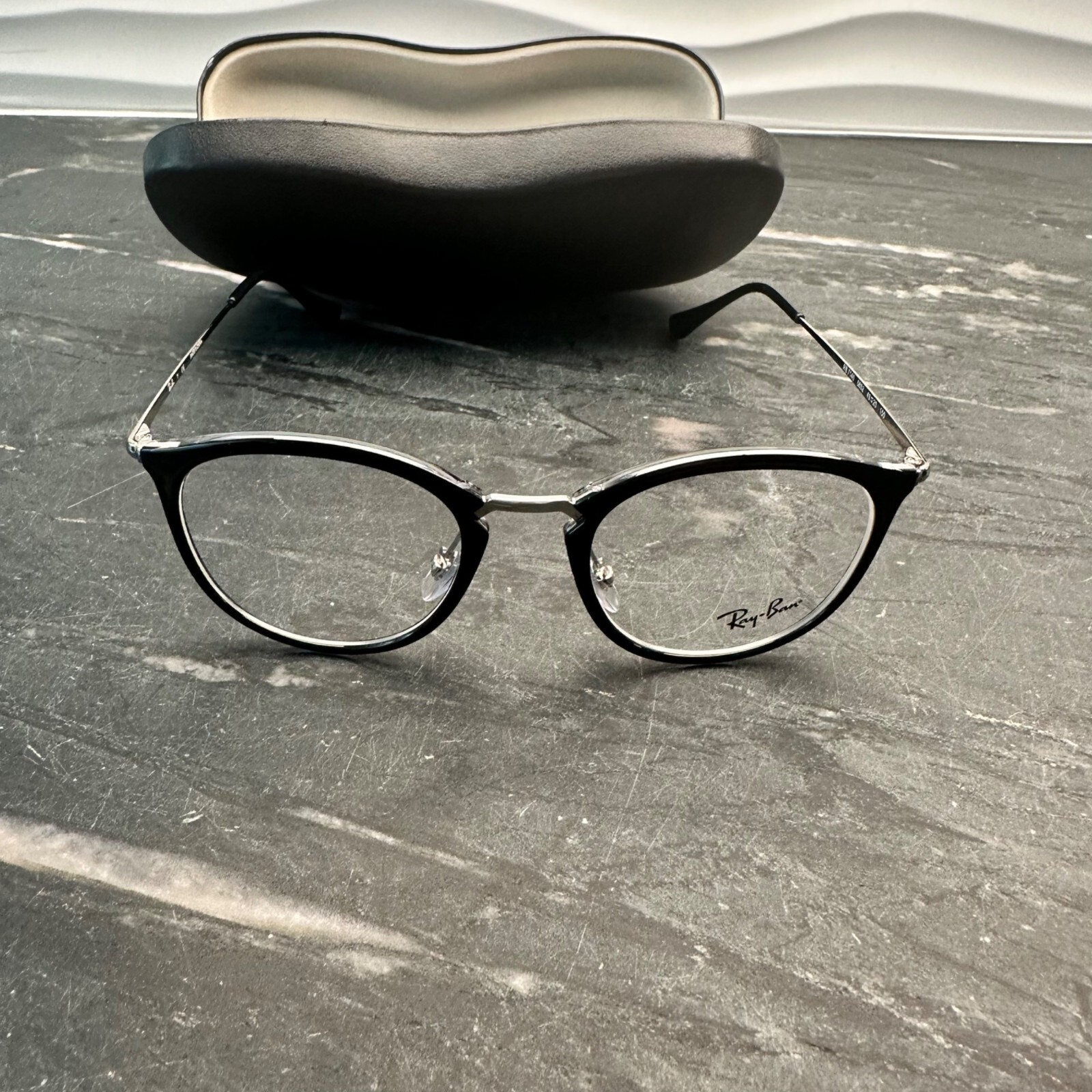 Ray-Ban Eyeglasses Frames RB7140 2000 Black Silver Round Full Rim 51-20 ...