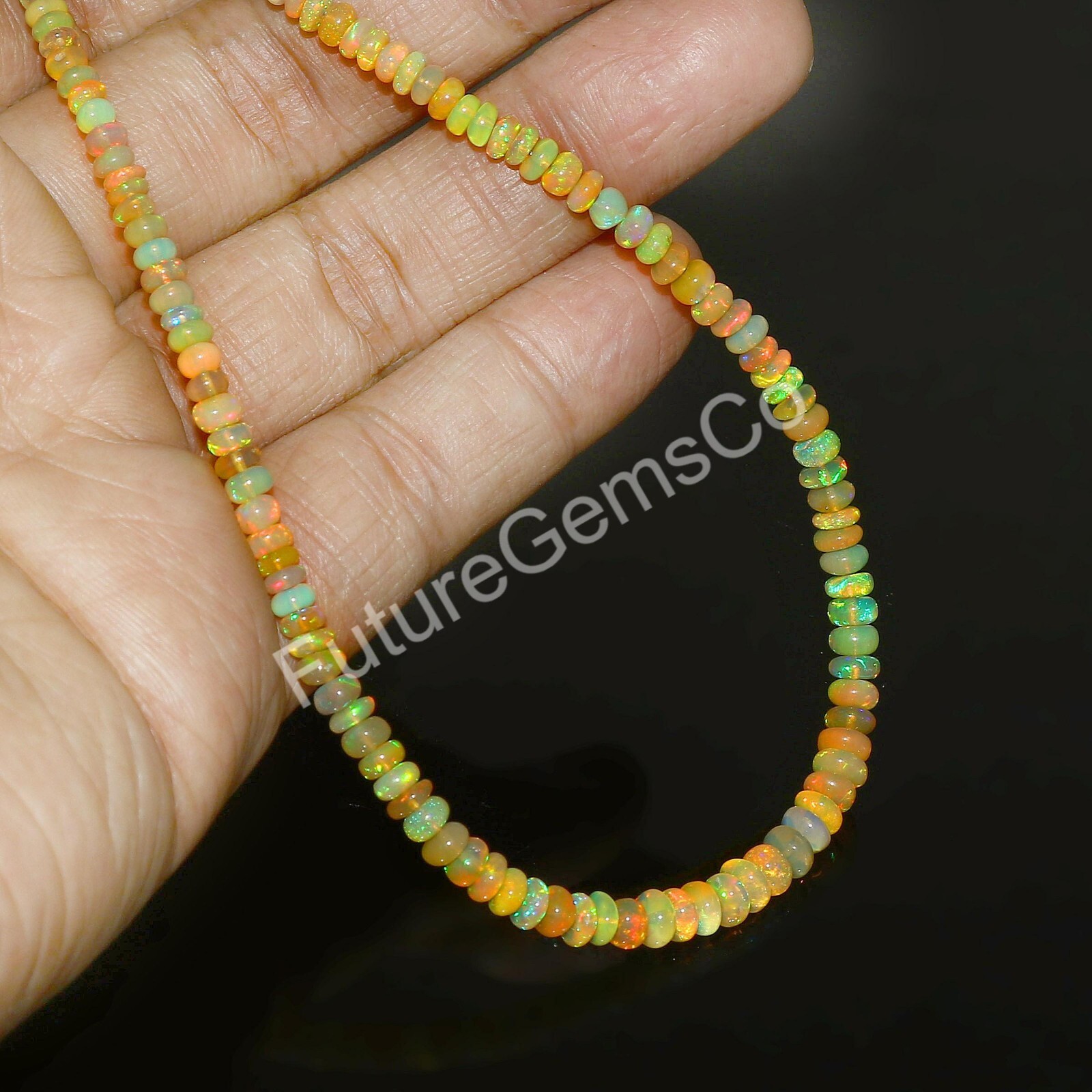 Smooth Opal Beads Gemstone Yellow Fire opal Welo Opal Beaded Necklace ...