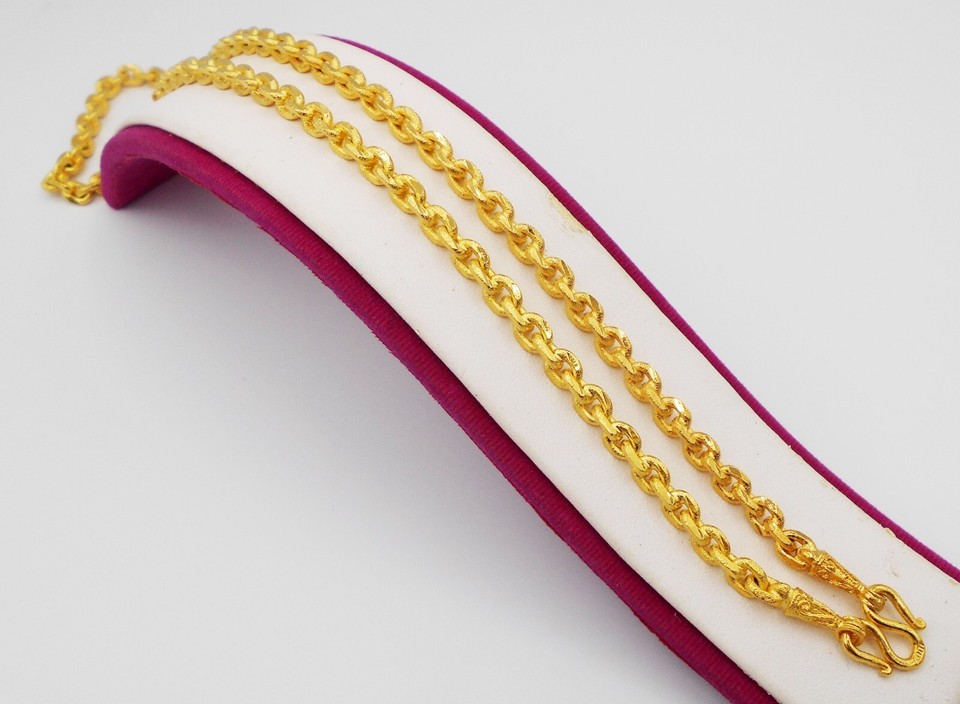 5 MM Chain Necklace Thai Baht Yellow Gold Plated 22K 23k 24k Jewelry 24 ...