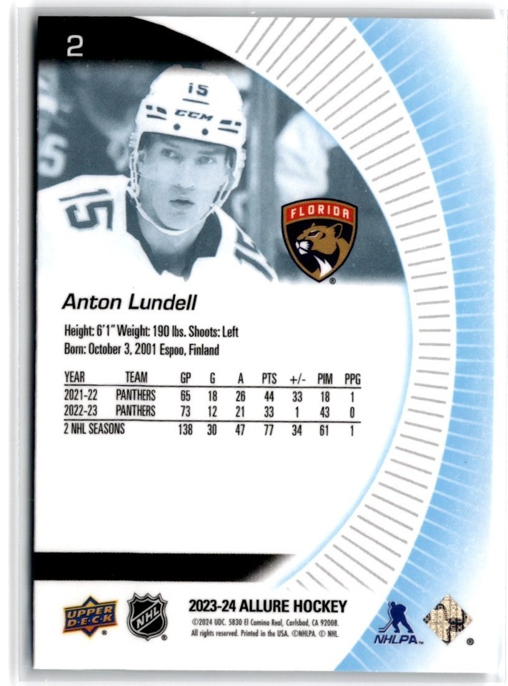 2023-24 Upper Deck Allure Anton Lundell #2 Florida Panthers | eBay