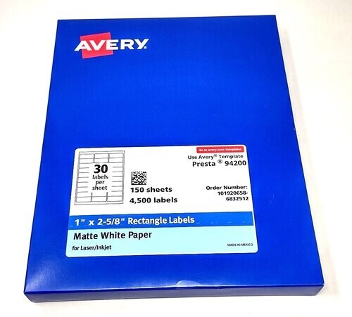 Avery 1" 5/8" Labels Presta 94200 30 Labels Per Page 150 Sheets 4500 ...